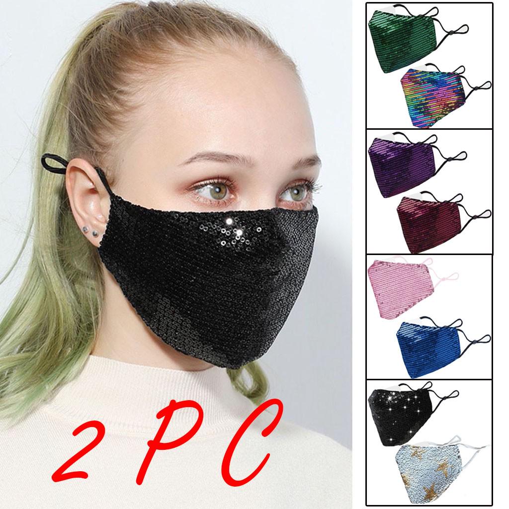 Buy Amanda 2PC Outdoor Mouth Mask Washable Reuse Face Mask Sequins ...