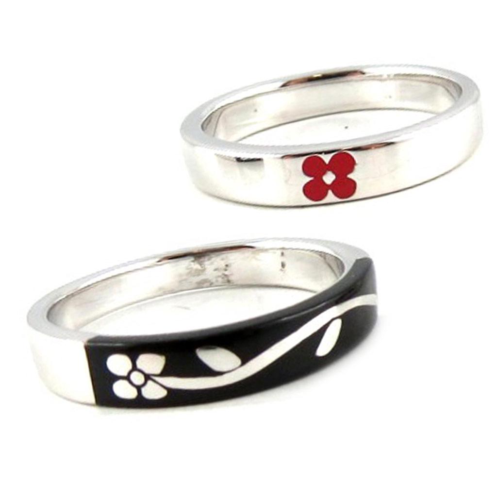Silver black red 'Flower' plural ring Buy cheaply on Joom