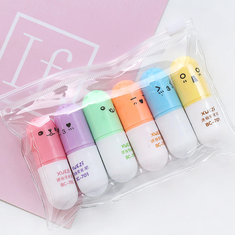 6pcs Mini Capsule Highlighter Cute Pill Highlight Marker Color Pens ...