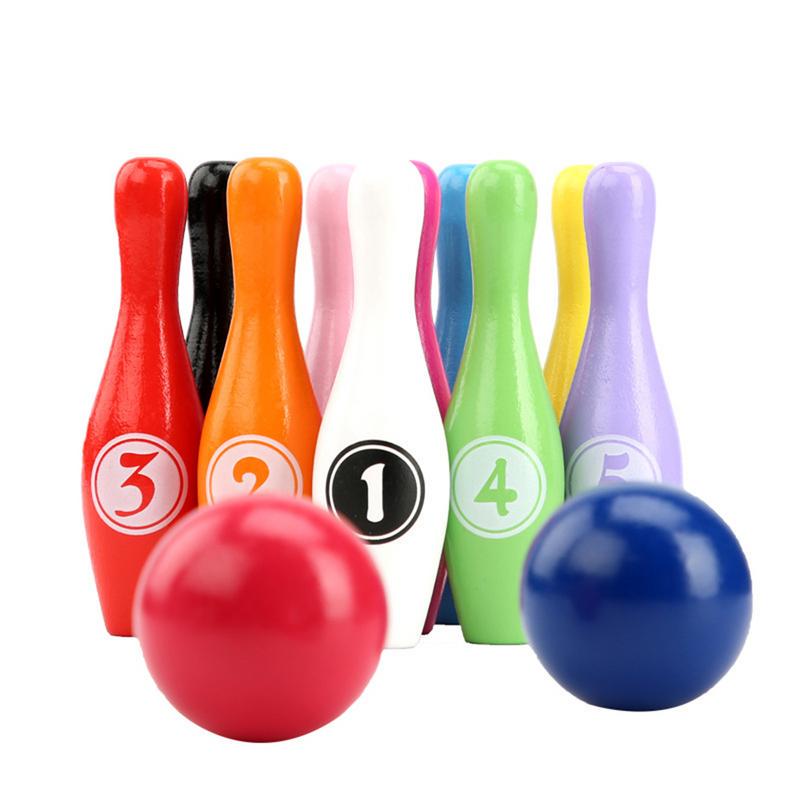 Wooden Color Digital Bowling Children's Educational Toy Indoor Outdoor ...
