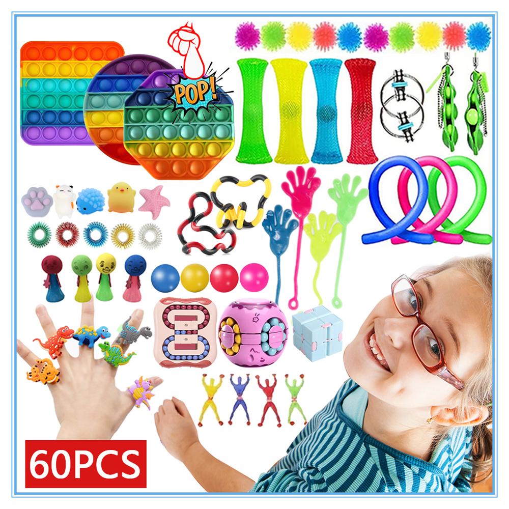 60Pcs/Set Pop Fidget Reliver Stress Tools Pop Fidget Luminous Sticky ...