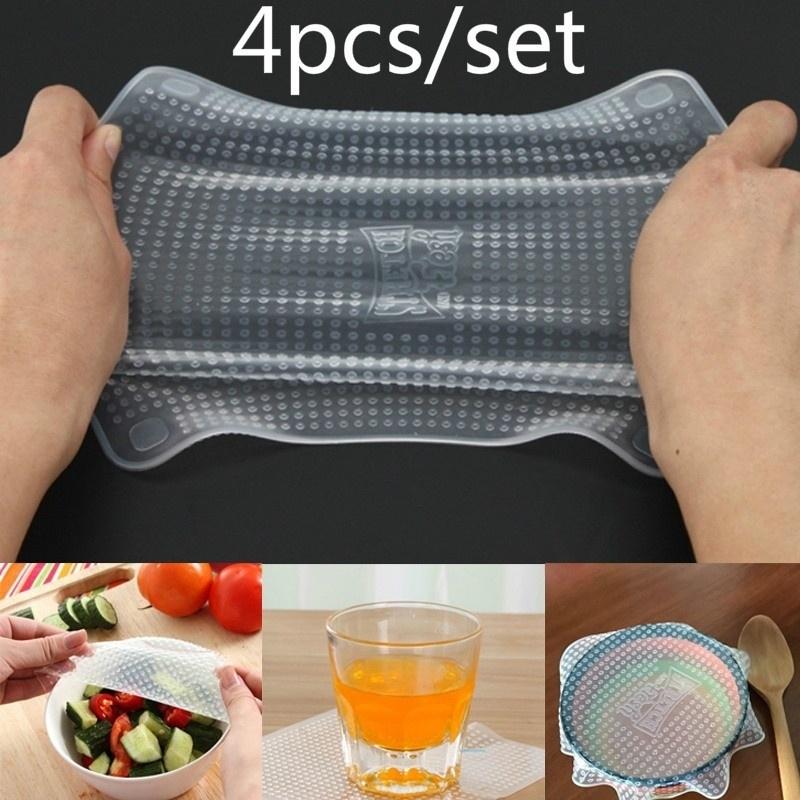 4X Reusable Silicone Food Fresh Keeping Wrap Kitchen Tool Seal Bowl ...