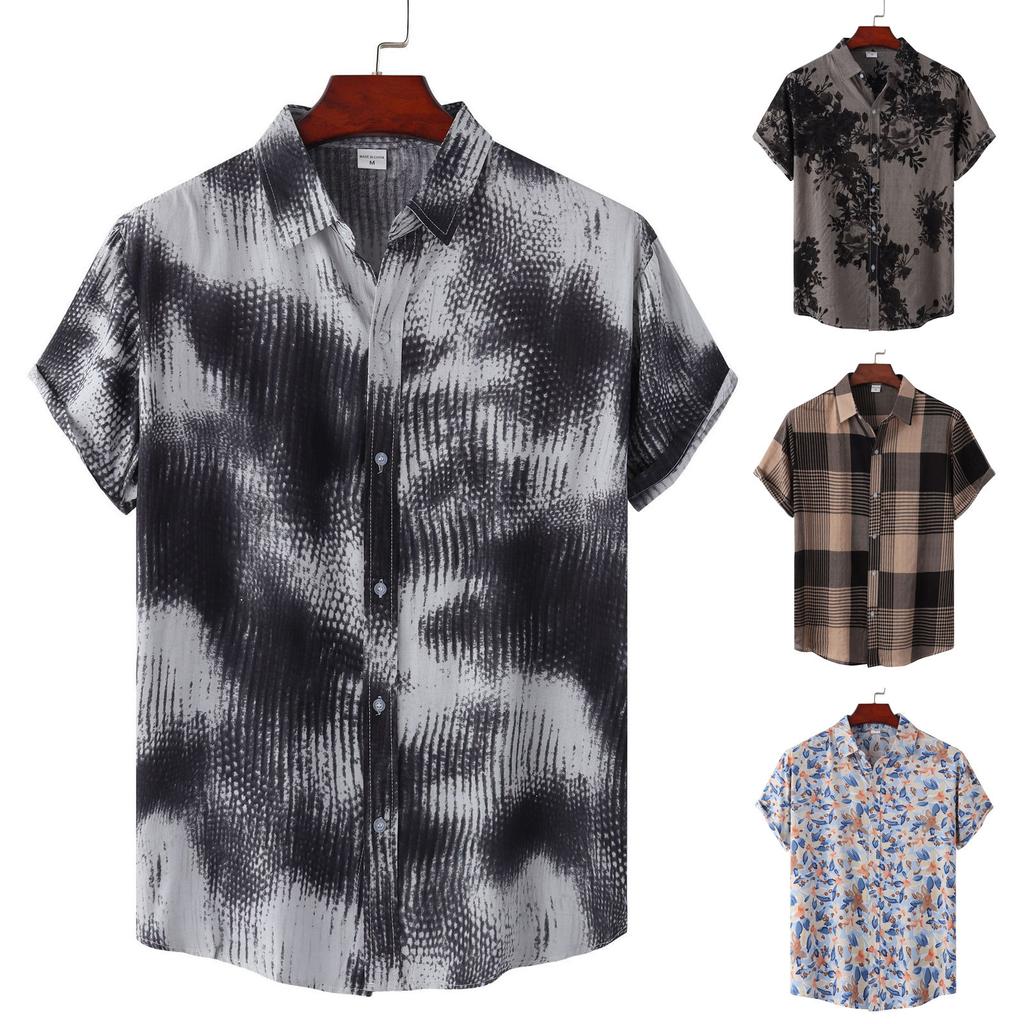 Cheap Men's Summer Loose Casual Vacation Short Sleeve Printed Top Beach Lapel Shirt | Joom