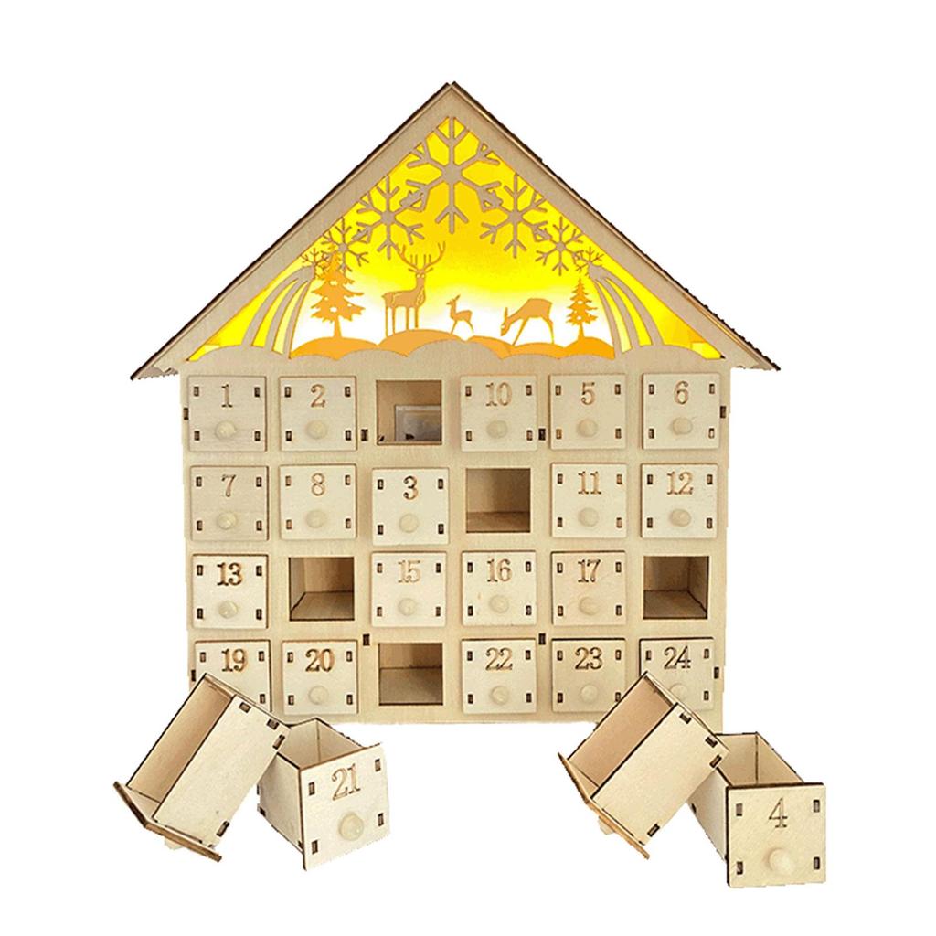 Buy Christmas 24 Days Countdown Calendar Cabinet Wooden House at ...