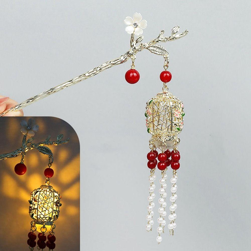 LED Light Glowing Lantern Hairpin Flower Hanfu Hair Clip Girl Hair ...