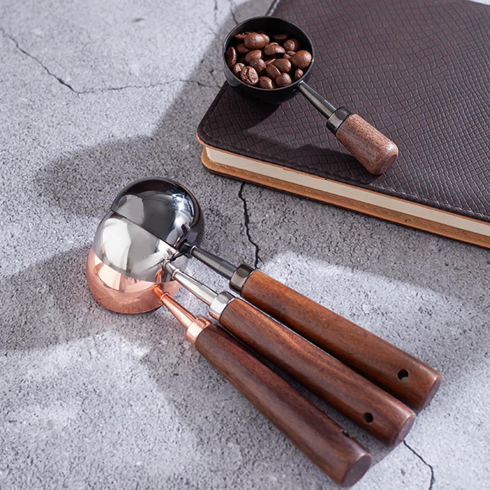 2Pcs 2 Styles Coffee Measuring Cup with Walnut Handle Coffee Scoop Home ...