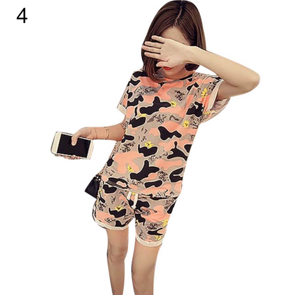 Cartoon Cute 2Pcs/Set Animal Sleepwear Short Women Top Sleeve Pajamas ...