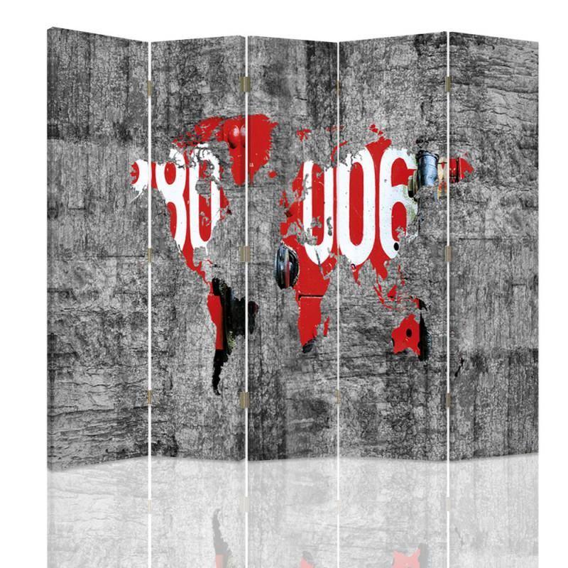 Buy Room Divider Decorative Screen 5 Panels Canvas World Map On The ...