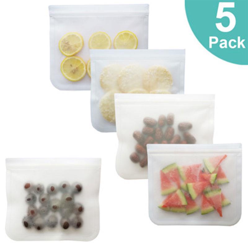 Buy 5pcs Kitchen Fresh Zip Lock Bag Reusable Silicone Food Freezer ...