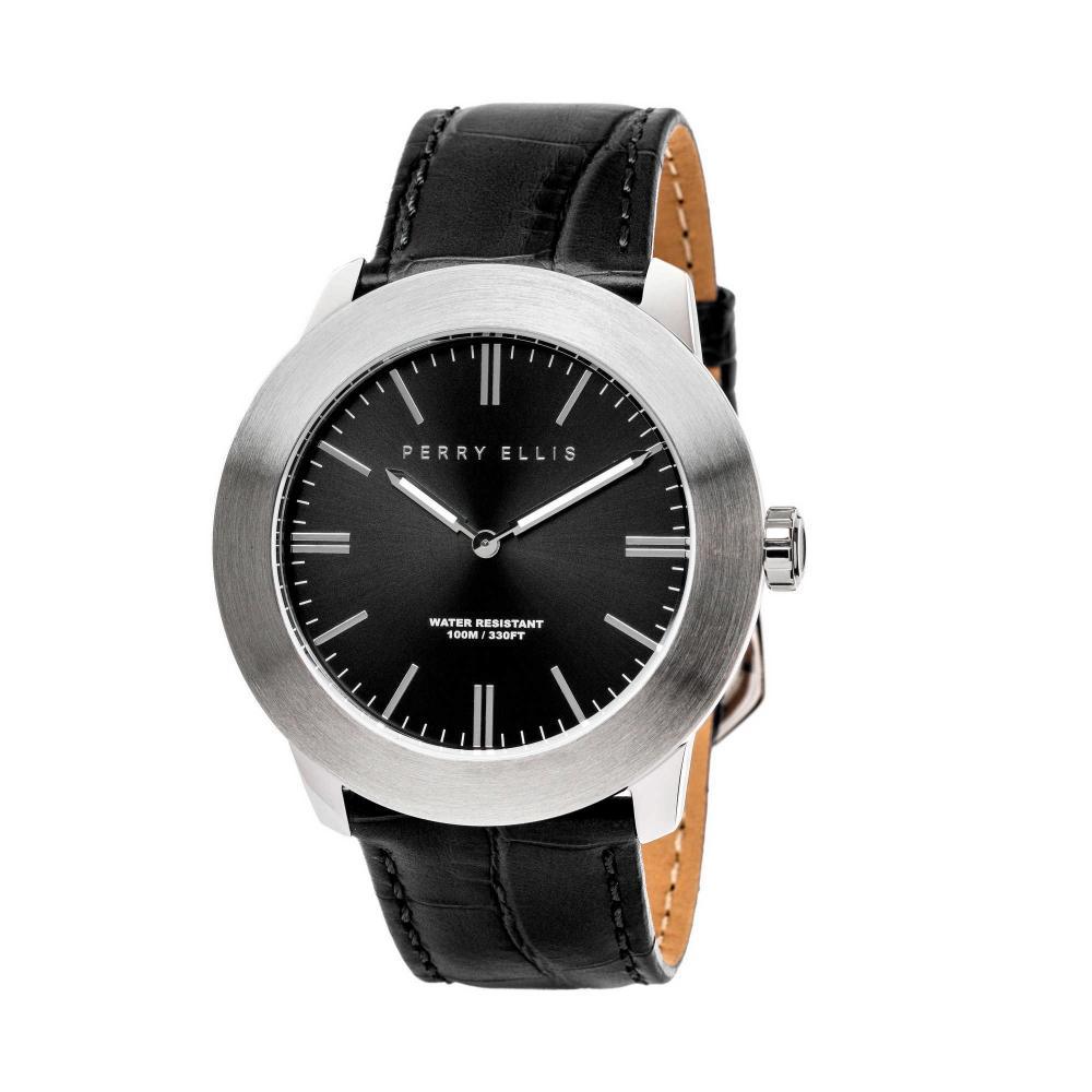 Buy Perry Ellis Watch SLIM LINE Quartz 46 Mm Case Genuine Leather Band ...