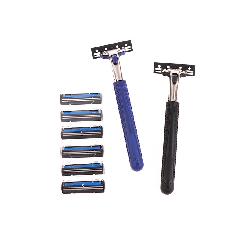 Buy 1 Handle +6Pcs Razor Blades For Men 2 Layer Facial Care Shaver ...