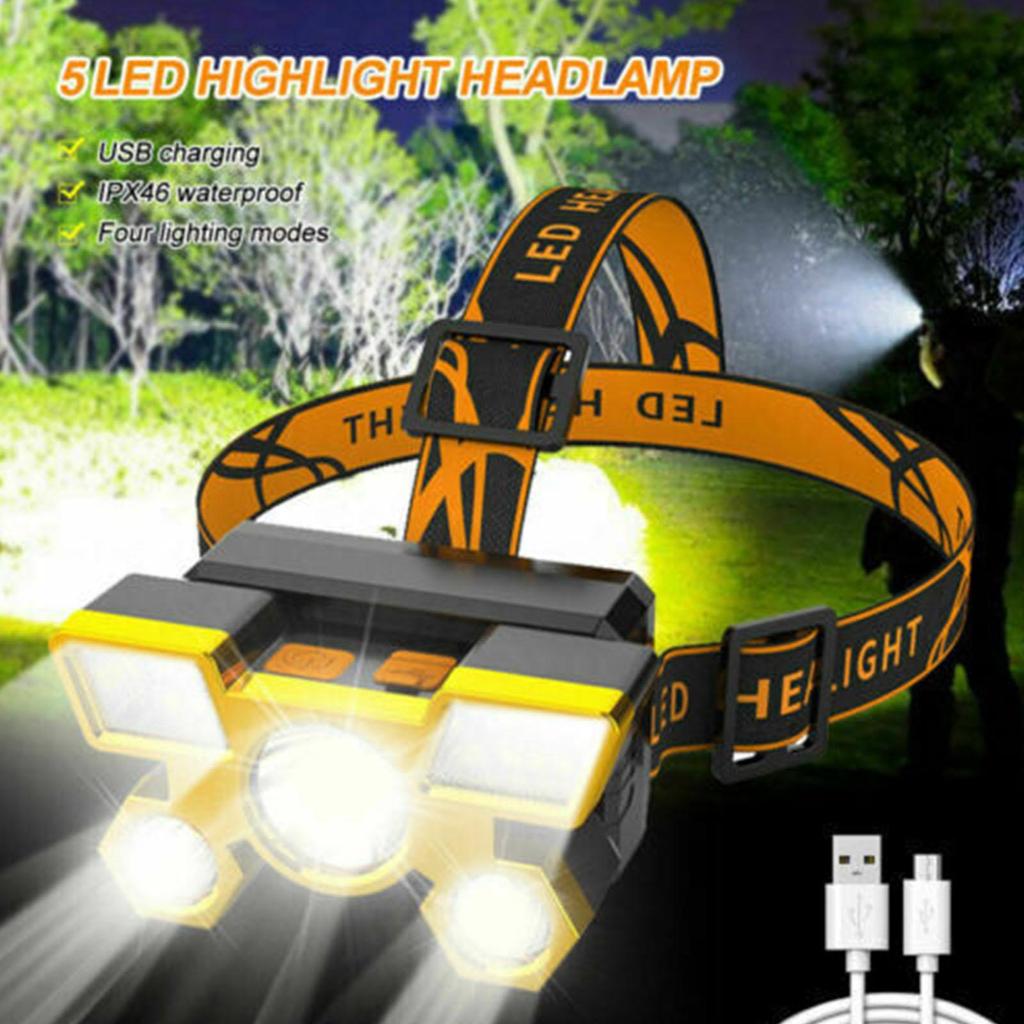 Cheap 5LED Headlamp With Built-in 18650 Battery USB Rechargeable ...