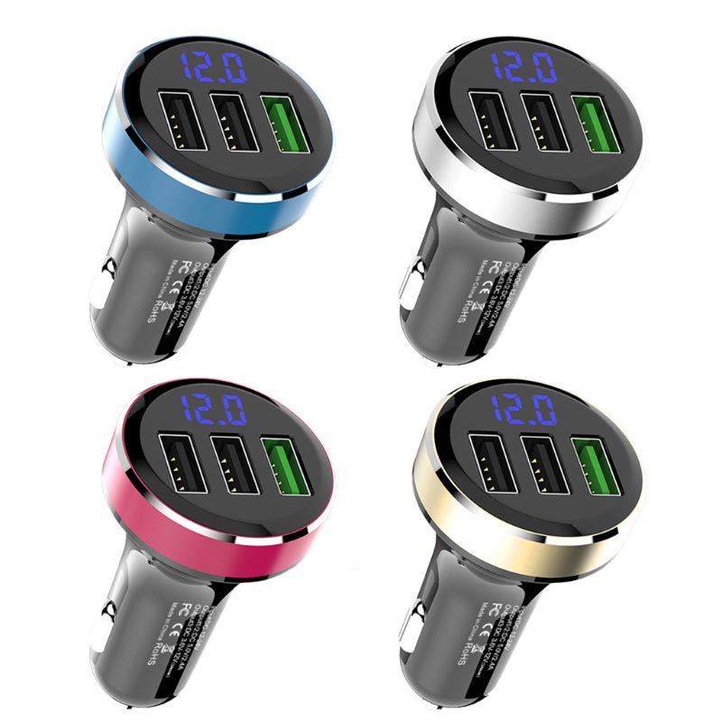 12V 3 USB QC 3.0 Car Fast Charger Adapter LED Voltage Display for ...