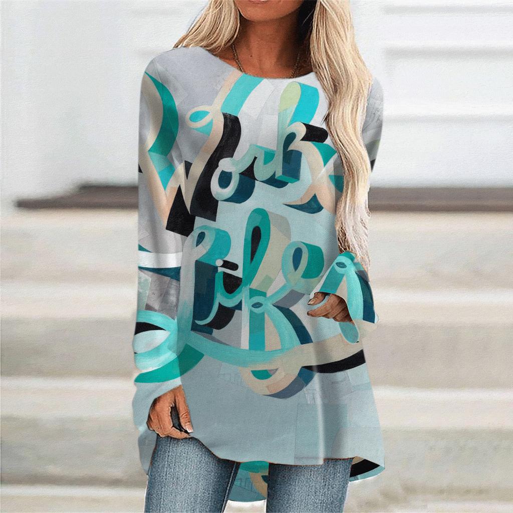 Fashion women's loose long-sleeved top casual crewneck autumn clothes T ...