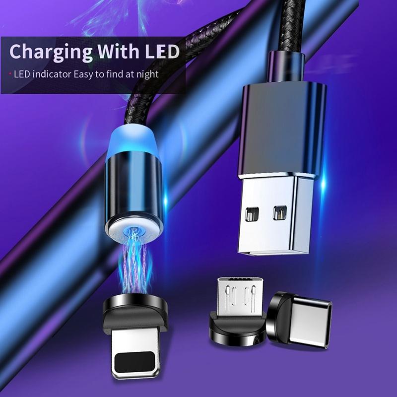 Buy 3 In 1 Magnetic Charging Cable 5A Fast Charger LED Light Nylon ...