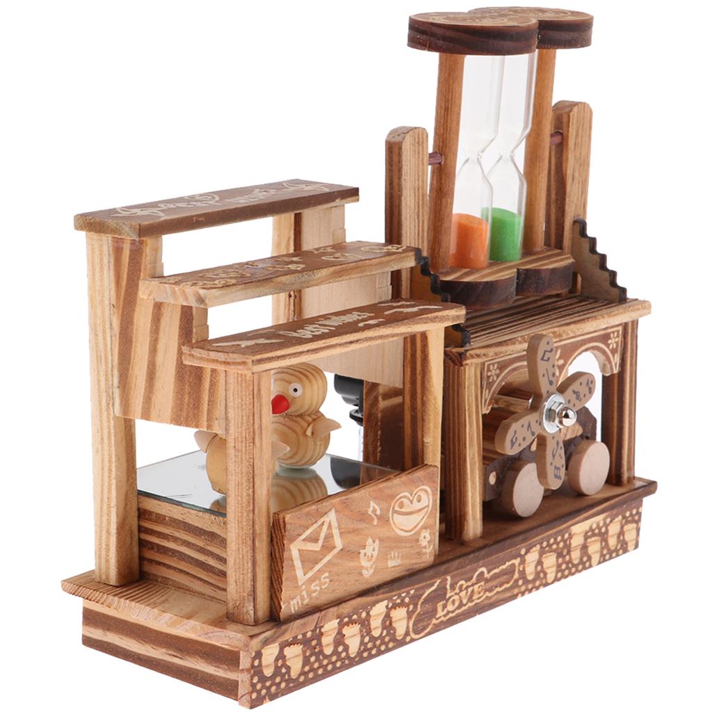 Buy Retro Wooden Music Boxes Boutique Hourglass Windmill Box Gift Decor ...