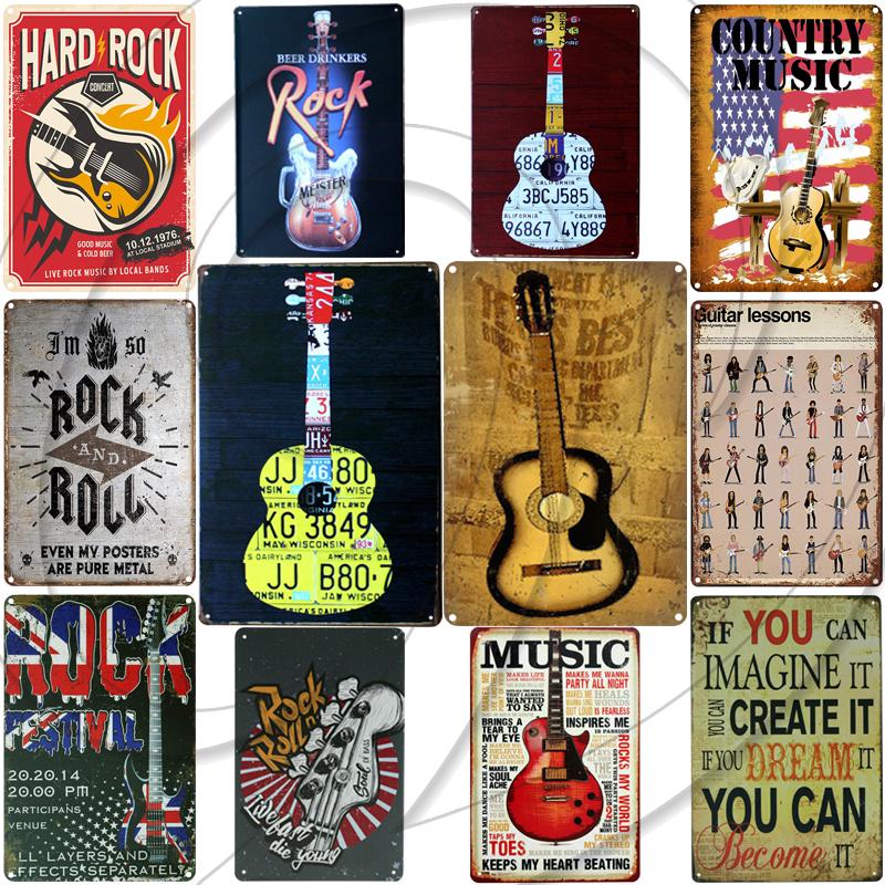 Hard Rock Guitar Metal Signs Home Decor Vintage Tin Signs Pub Man Cave ...