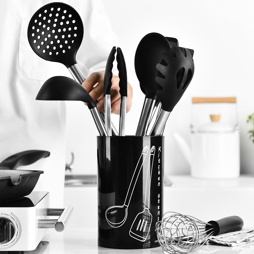 Buy Home 8pcs/set Silicone Stainless Steel Kitchen Utensil Sets Heat ...