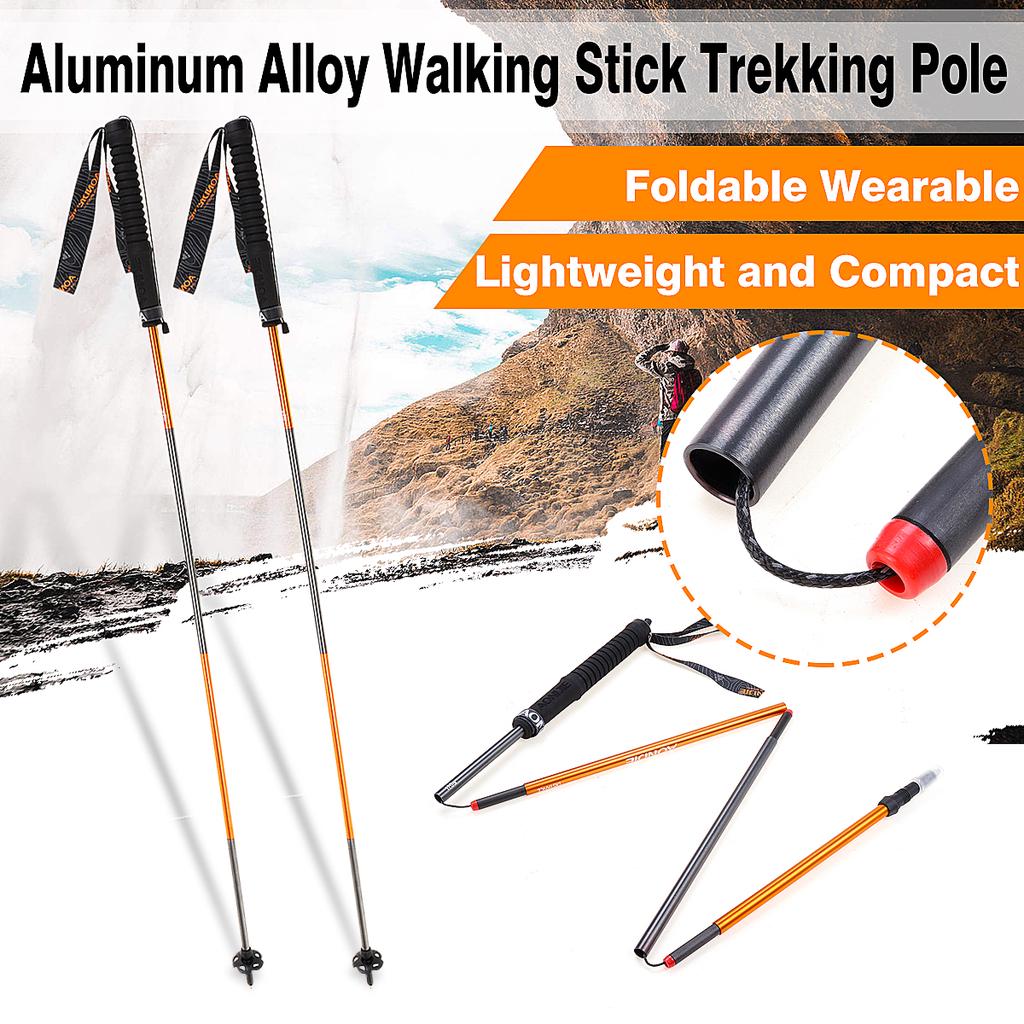 Buy 2Pcs Folding Trekking Pole Collapsible Outdoor Hiking Walking Stick ...