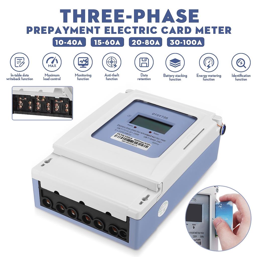 Electric LCD Card Meter Prepayment Slot Meter w/ Card 3-phase 4-wire 3x ...