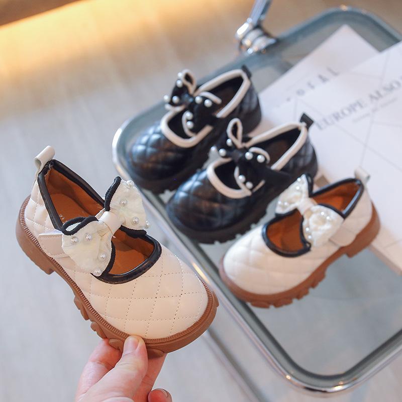 Buy Spring Autumn Girls Leather Shoes with Bow-knot Pearls Beading ...