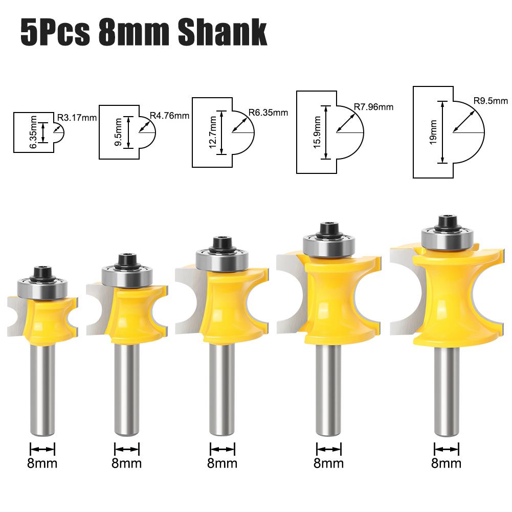 Satın alın 6mm/6.35mm/8mm Bullnose Half Round Router Bit Set With ...