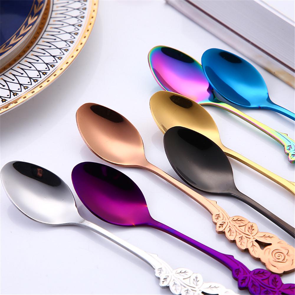 Stainless Steel Flower Spoon Coffee Tea Spork Flatware Dessert Tool ...