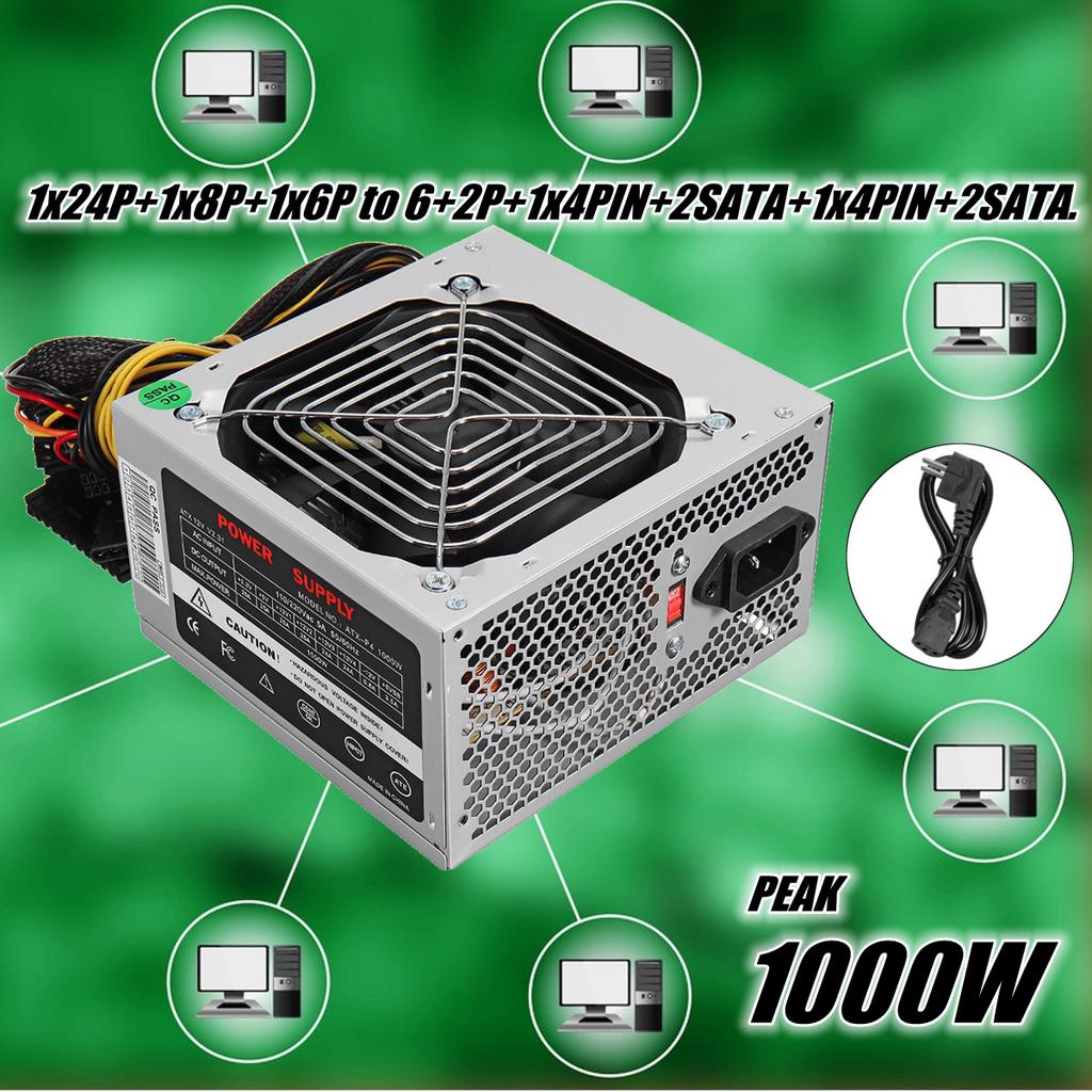 1000W PC Power Supply PSU PFC SATA ATX 24-PIN 140mm Silent Fan For ...