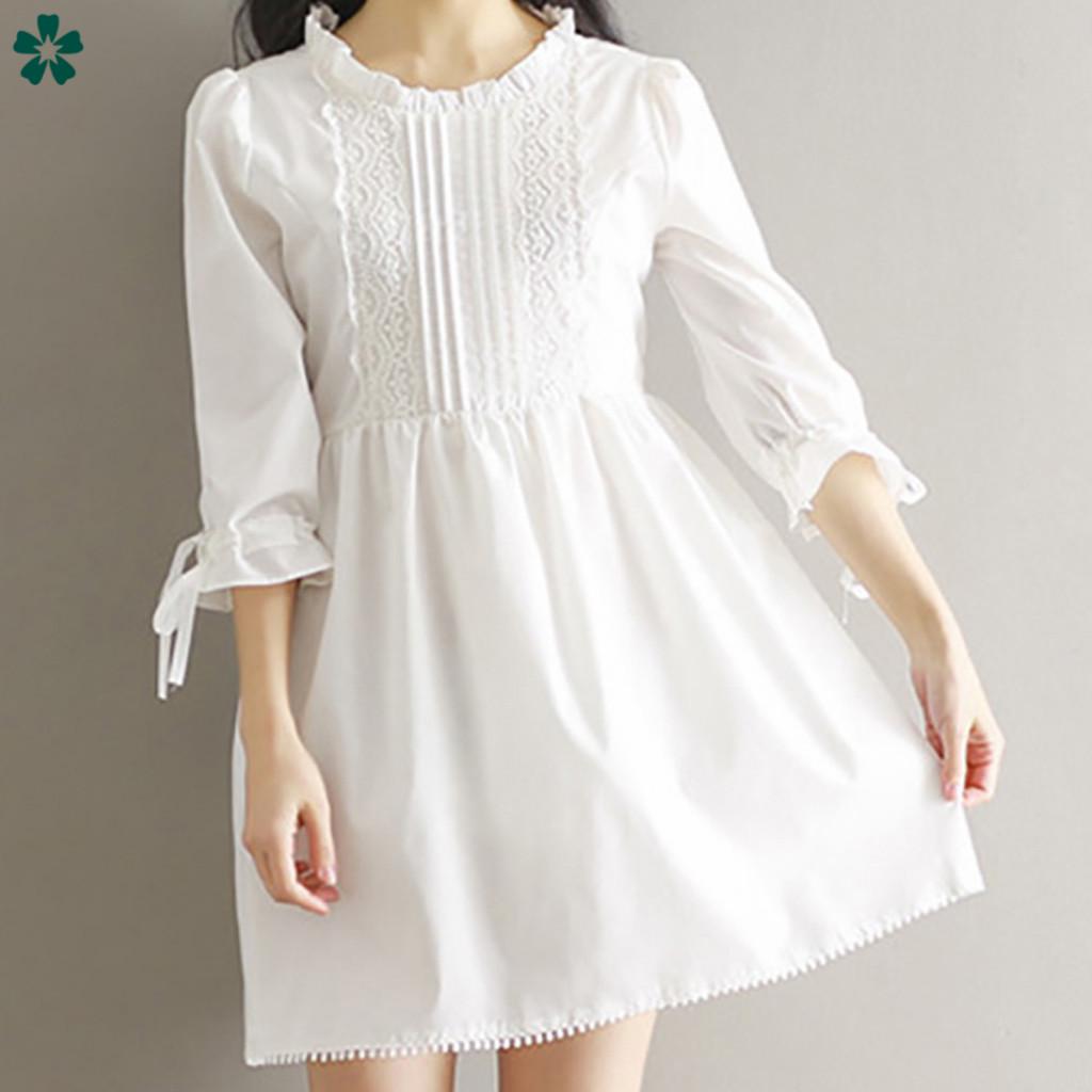Buy midiexiang White Dress Lovely Sweet Girl Japanese Style Lace Summer ...