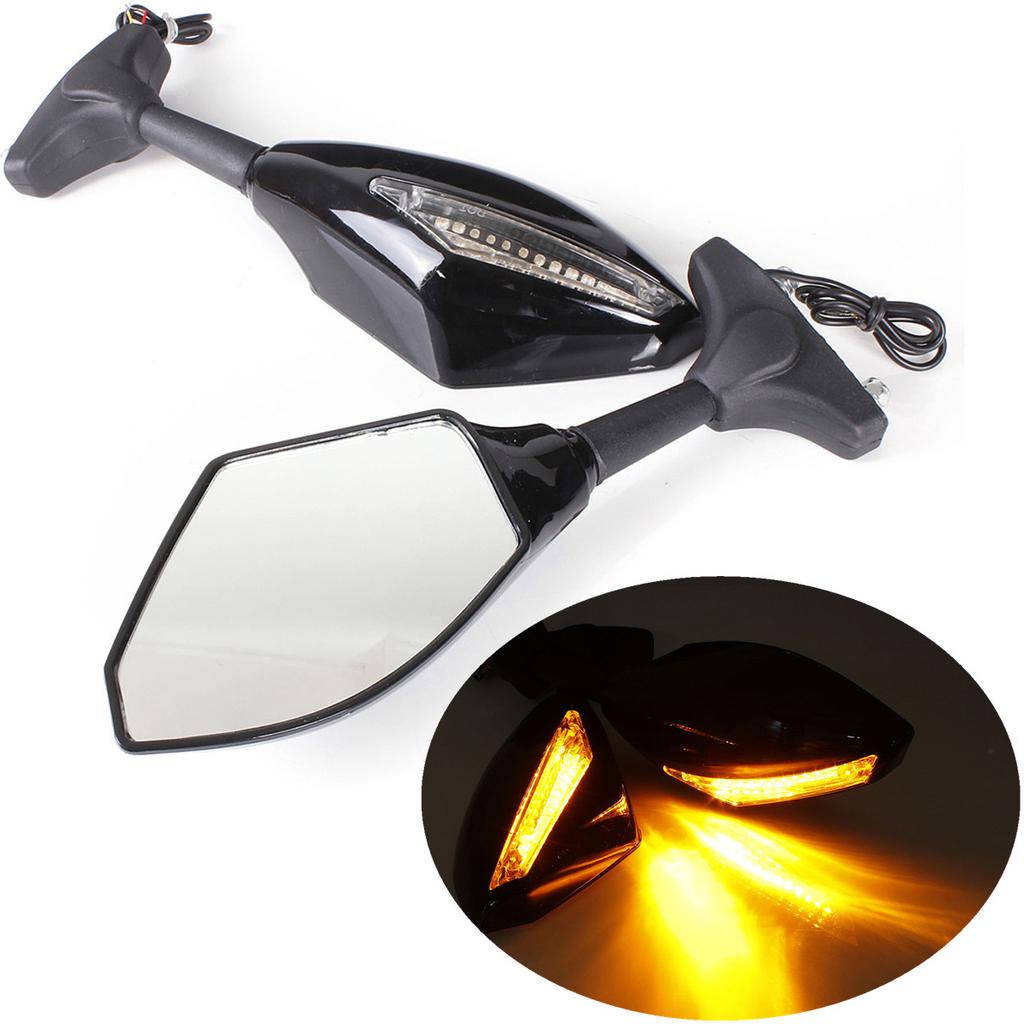 Pair Motorcycle Motorbike Integrated Turn Signal LED Mirrors For Honda ...