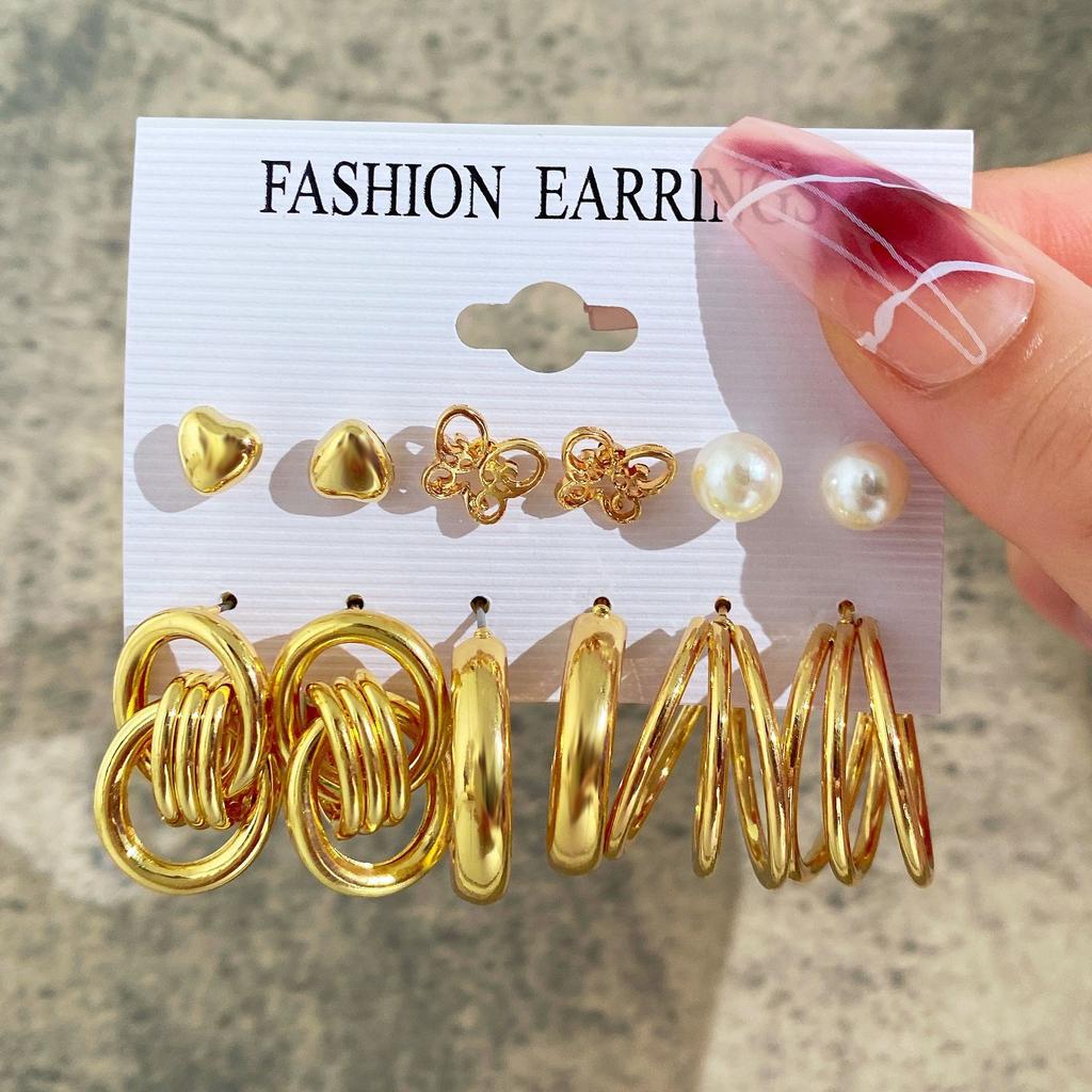 Cheap Gold Color Pearl Hoop Earrings Set Metal Dangle Earrings Vintage ...