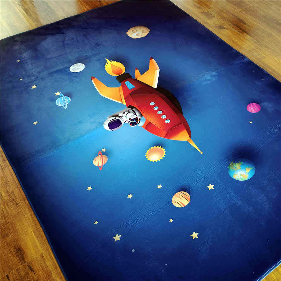 Cheap Cartoon Rocket Astronaut Carpet Kids Room Space Flannel Sponge ...