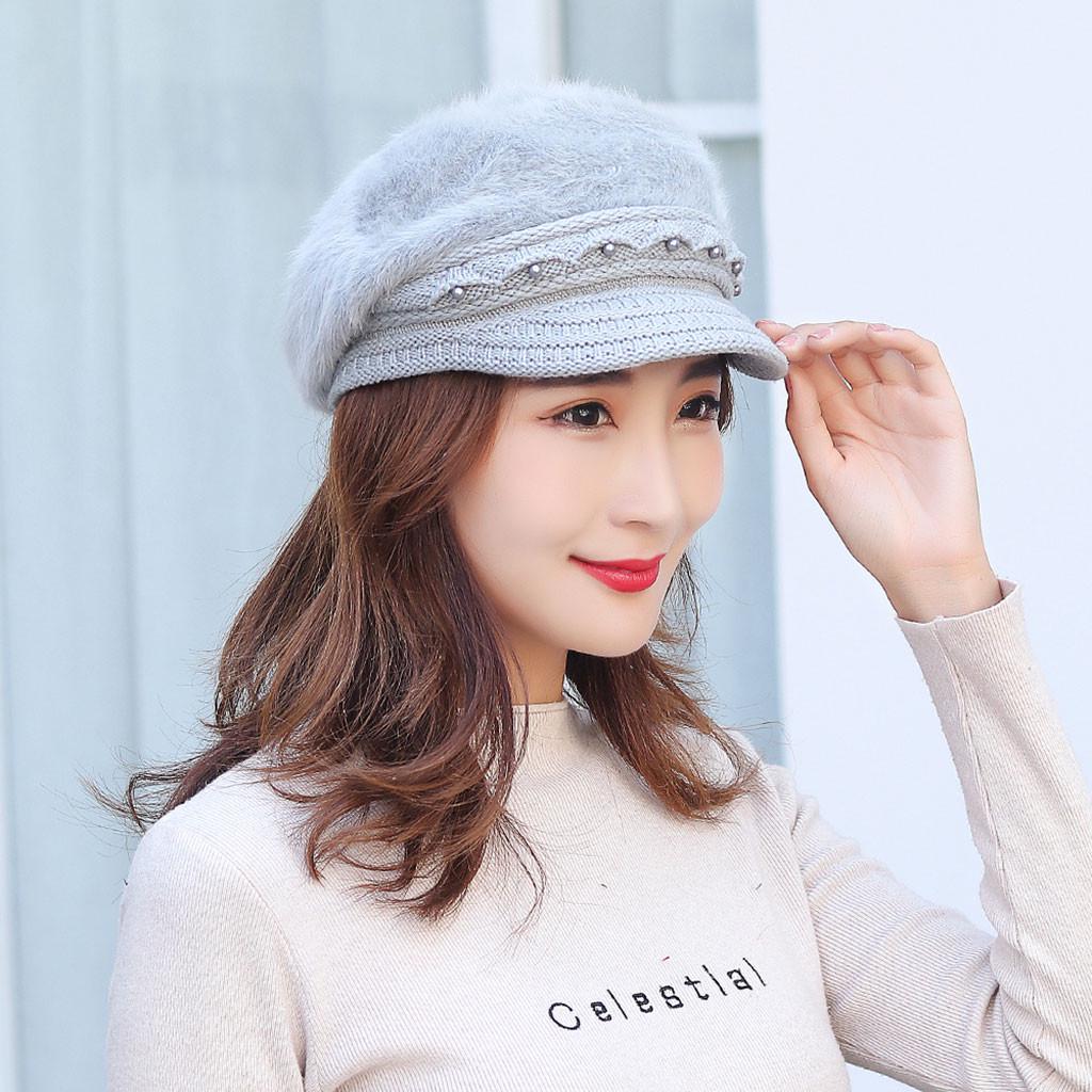 Buy Fashion Women's Warm Solid Thicken Soft Wool Hat Knit Windproof Cap ...