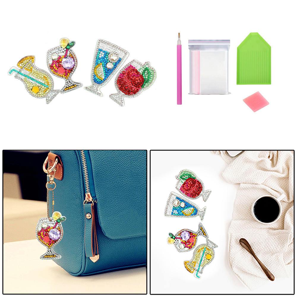 4x 5D Full Drill Special Shaped Diamond Painting Key Ring Keychains ...