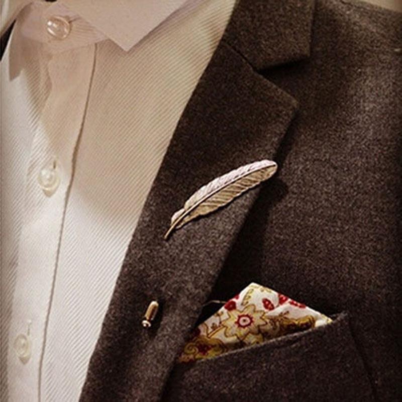Maijiabao Erkekler Vintage Yaprak Tüy Takım Smokin Yaka Stick Pin Broş ...