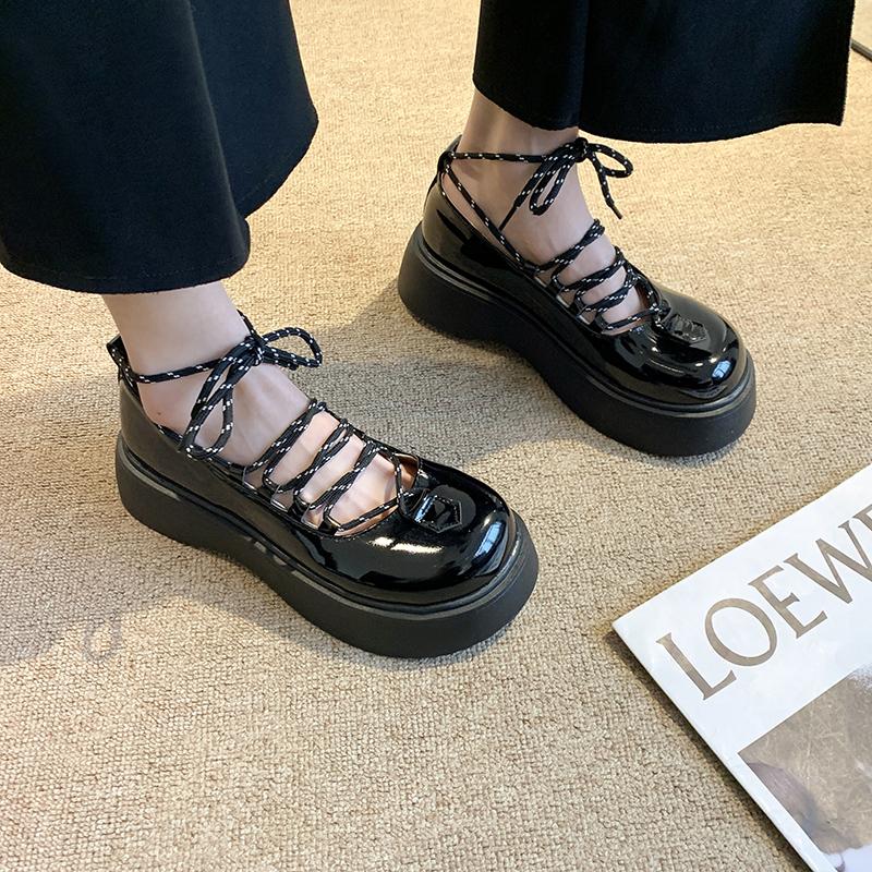 Women Spring Round Toe Lace Up Creeper Flat Leisure Shoes acheter à ...