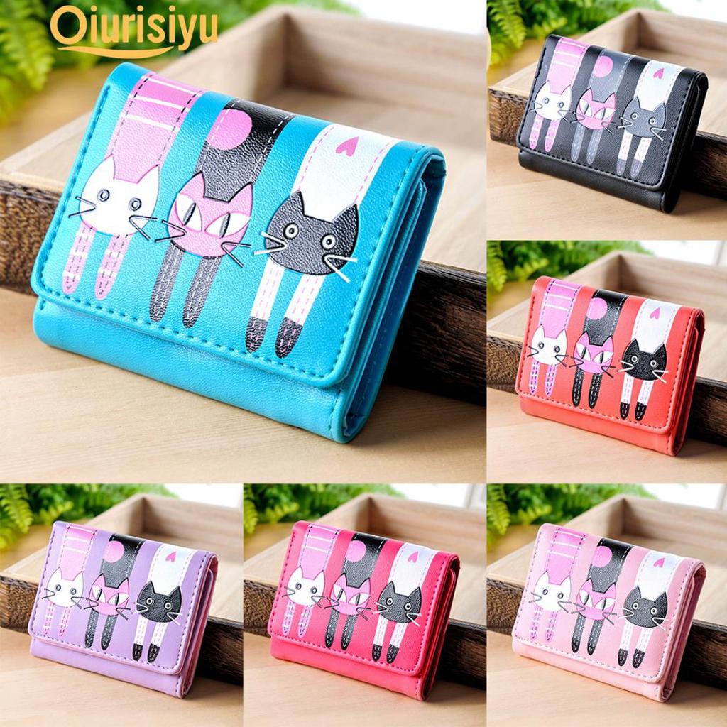 Buy Women's Cartoon Cat Pattern Coin Purse Card Holder Trifold Short ...