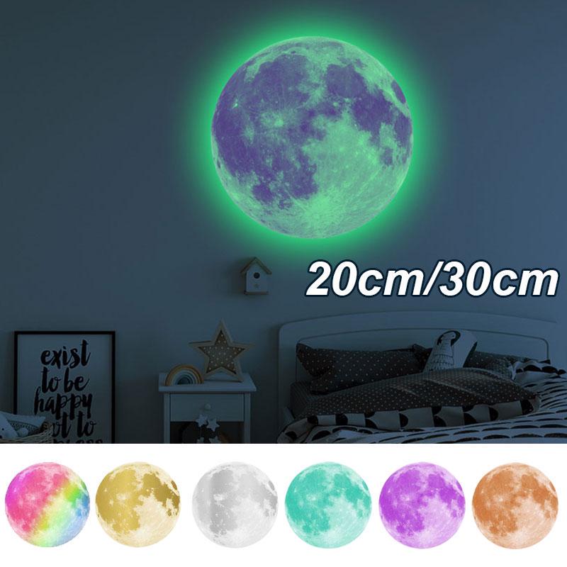 20cm/30cm Luminous 3D Moon Sticker Fluorescent Planet Wall Sticker Baby ...