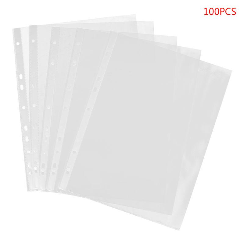 100pcs A4 Transparent Perforated File Storage Document Folder Case Bag ...