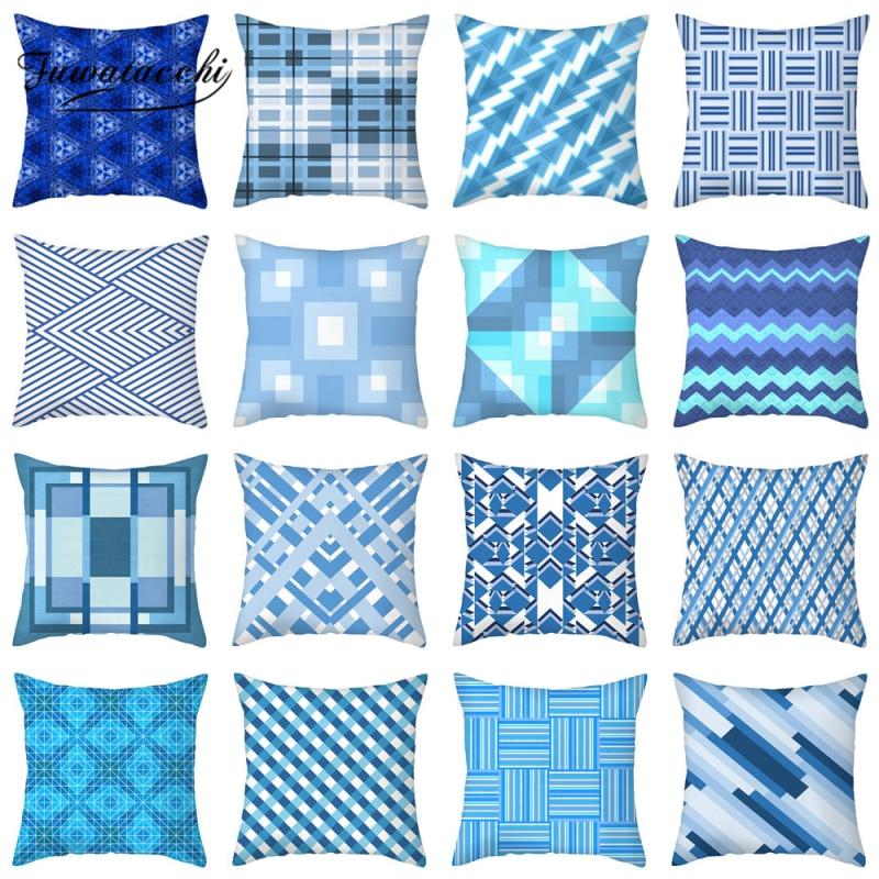 Geometric Pattern Pillow Cover Blue Striped Cushion Covers for Home ...