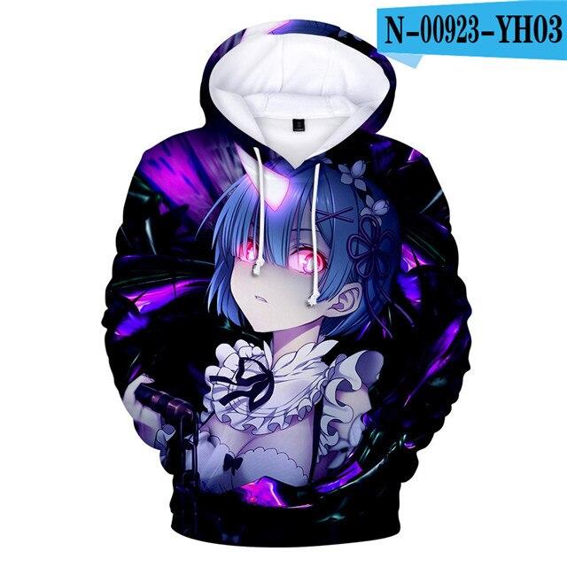 Cheap Re Zero Rem Hoodies New Twin Maid Ram Pocket Hooded 3d Sexy Anime ...