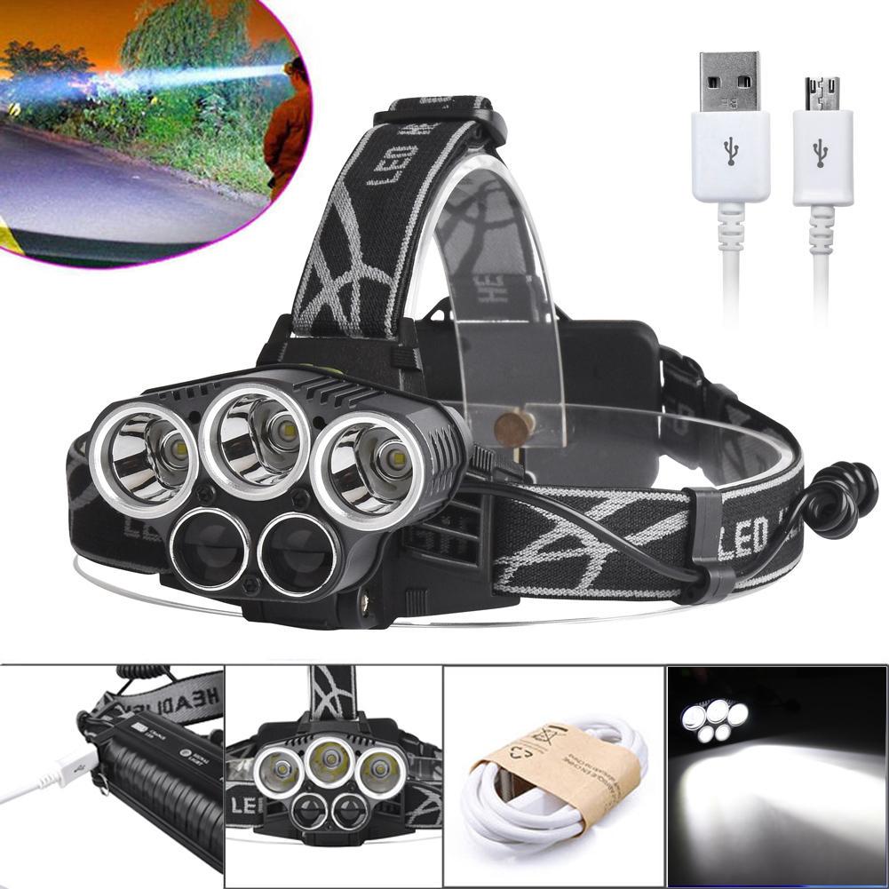 Buy 5 LED 40000 Lumens USB 18650 Headlight Super Bright 5 Modes Torch ...