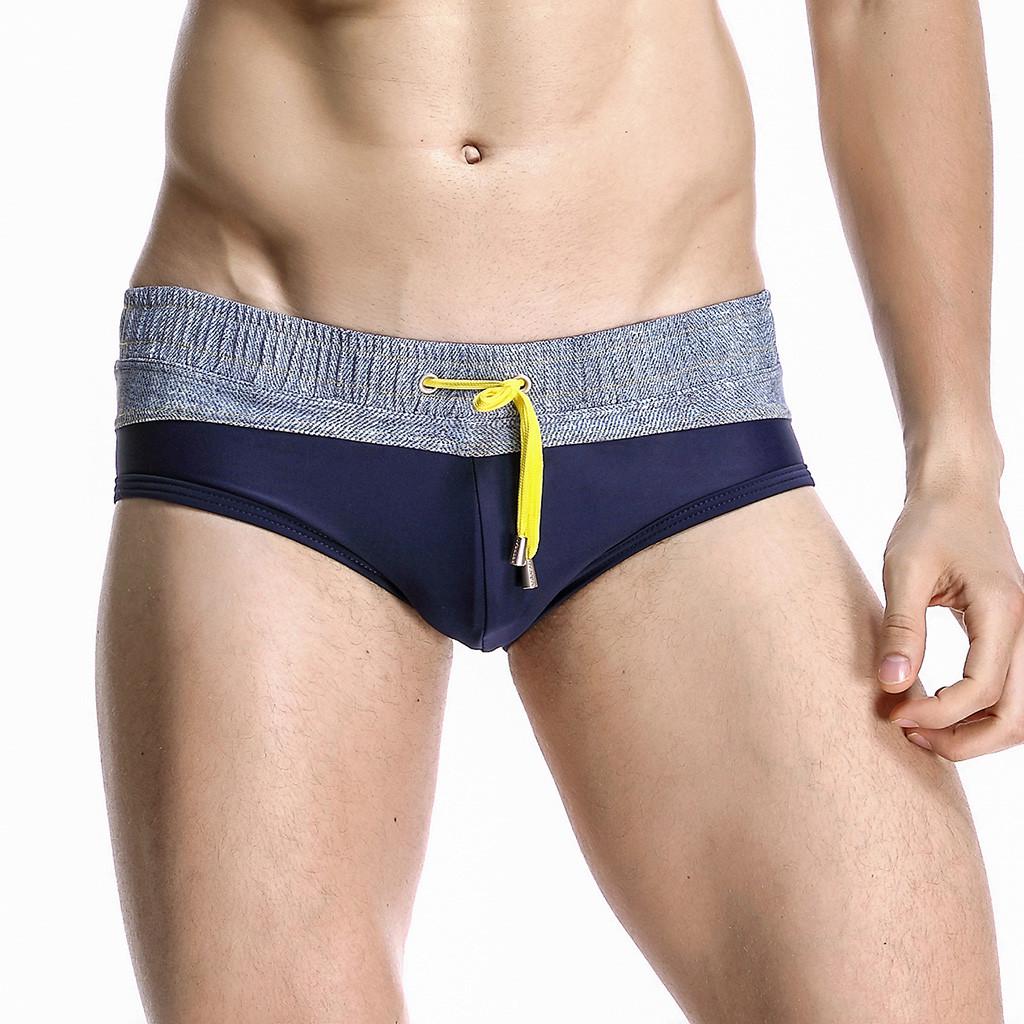 Buy Mens Brand Stripe Sexy Breathable Splicing Bulge Briefs Swimming