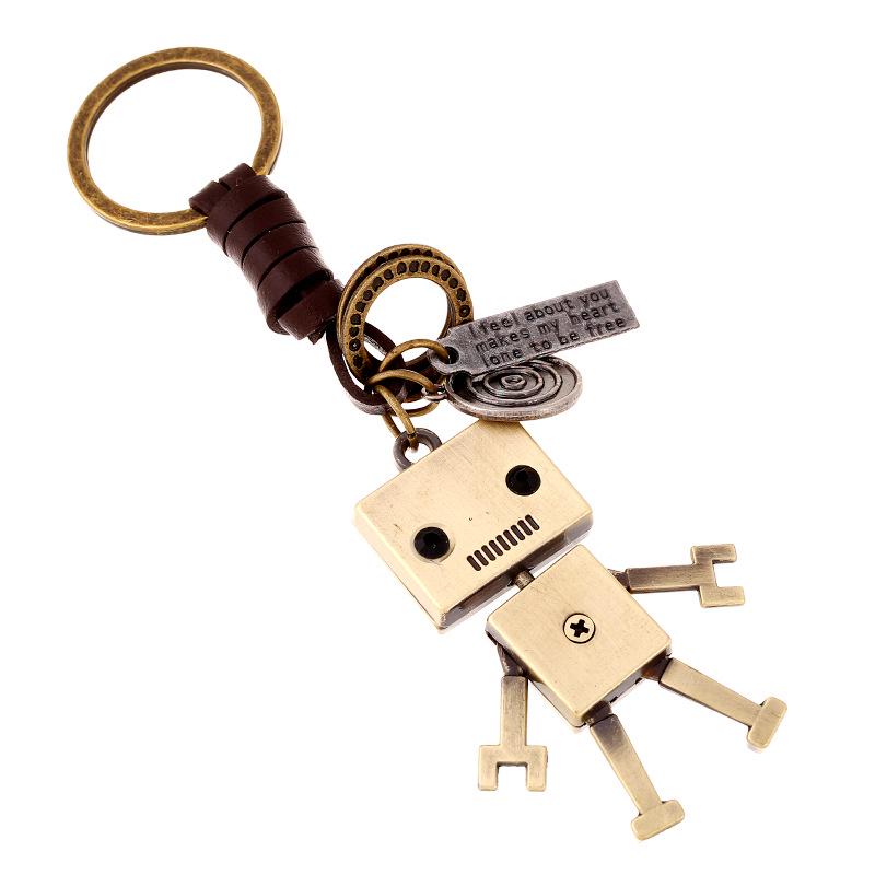 Buy Pure Hand-woven Leather Key Chain Movable Robot Creative Backpack ...