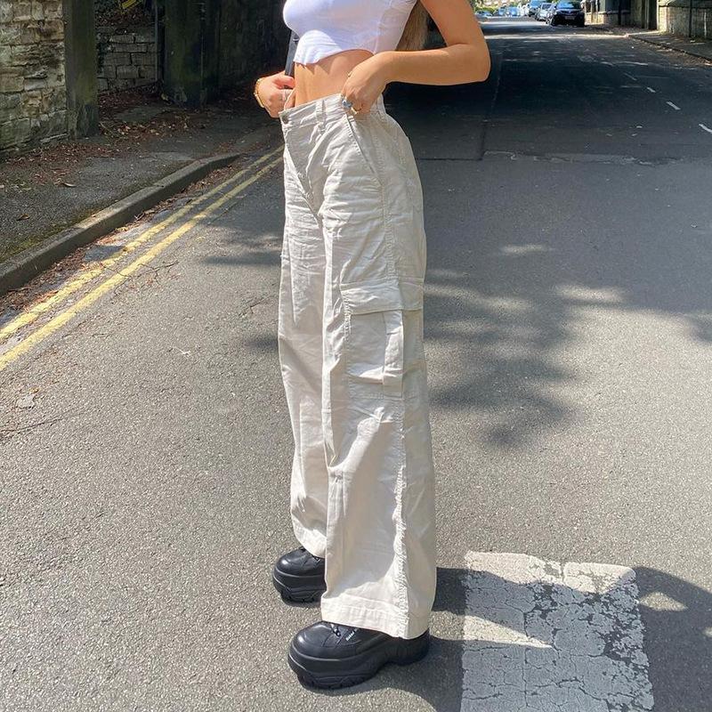 Buy High Waist Loose Beltless Patch Pocket Design Sense Tooling Style ...