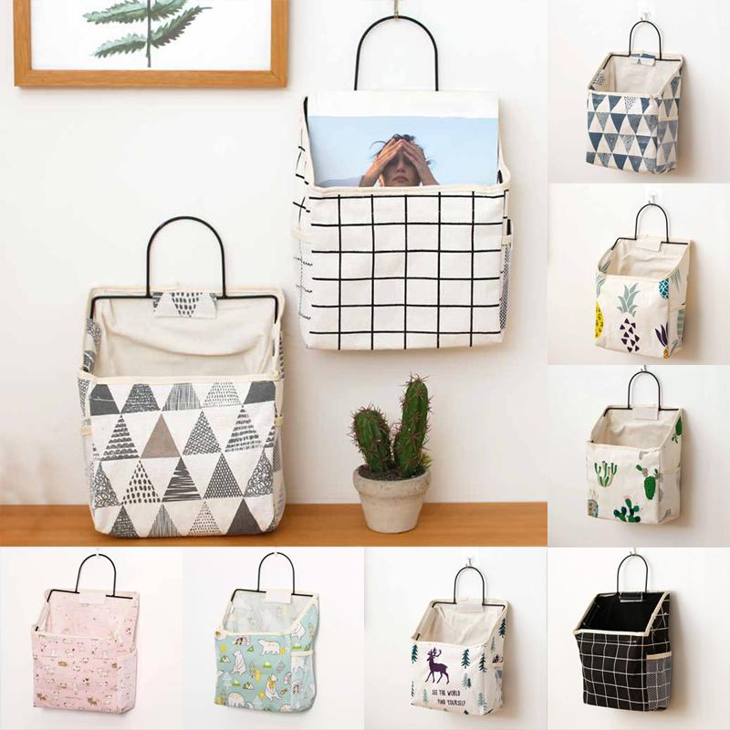 Buy 1PC Book Organizer Holder With Hook Lattice Hanging Storage Bag Bed ...