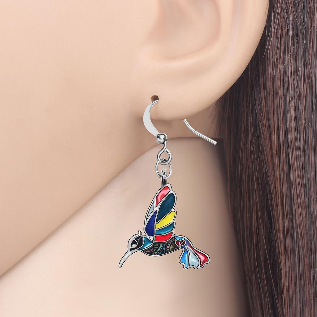 Buy Enamel Alloy Colorful Flying Hummingbird Earrings Sweet Birds ...