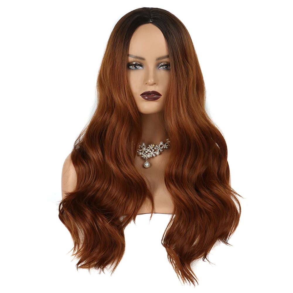 Buy Long Wave Synthetic Hair Wig For Women Black White Middle Part Wig Natural Black Ash Blonde