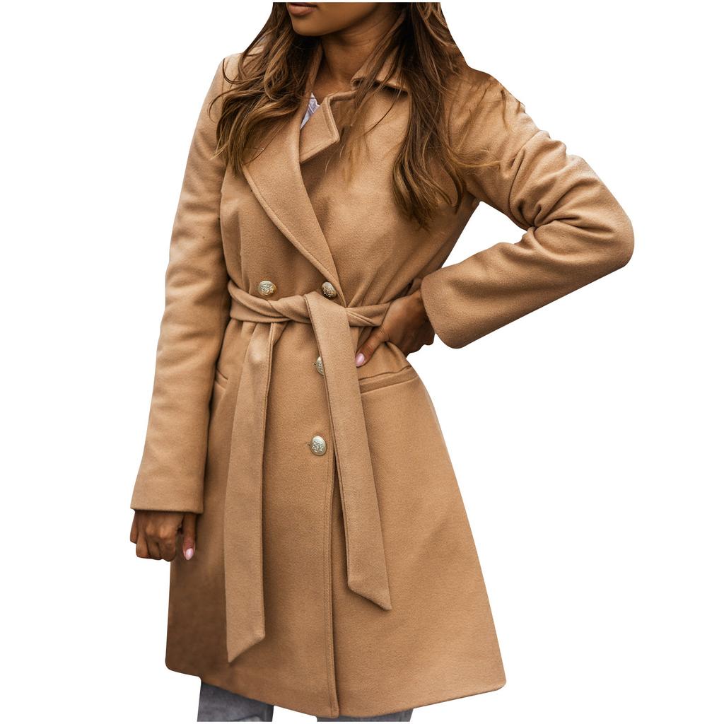 Buy Womens Autumn And Winter Lapel Woolen Cloth Coat Trench Jacket Long ...