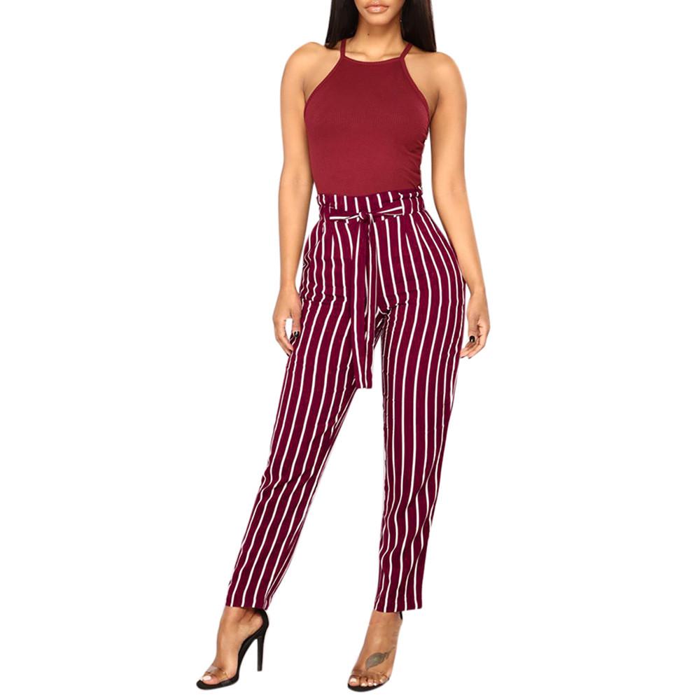 Buy Womens High Waist Harem Pants Women Bowtie Elastic Waist Stripe